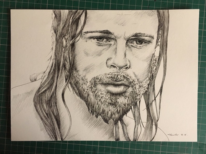Brad Pitt Original Pen Drawing/ Painting .fan-art A4. Legends - Etsy