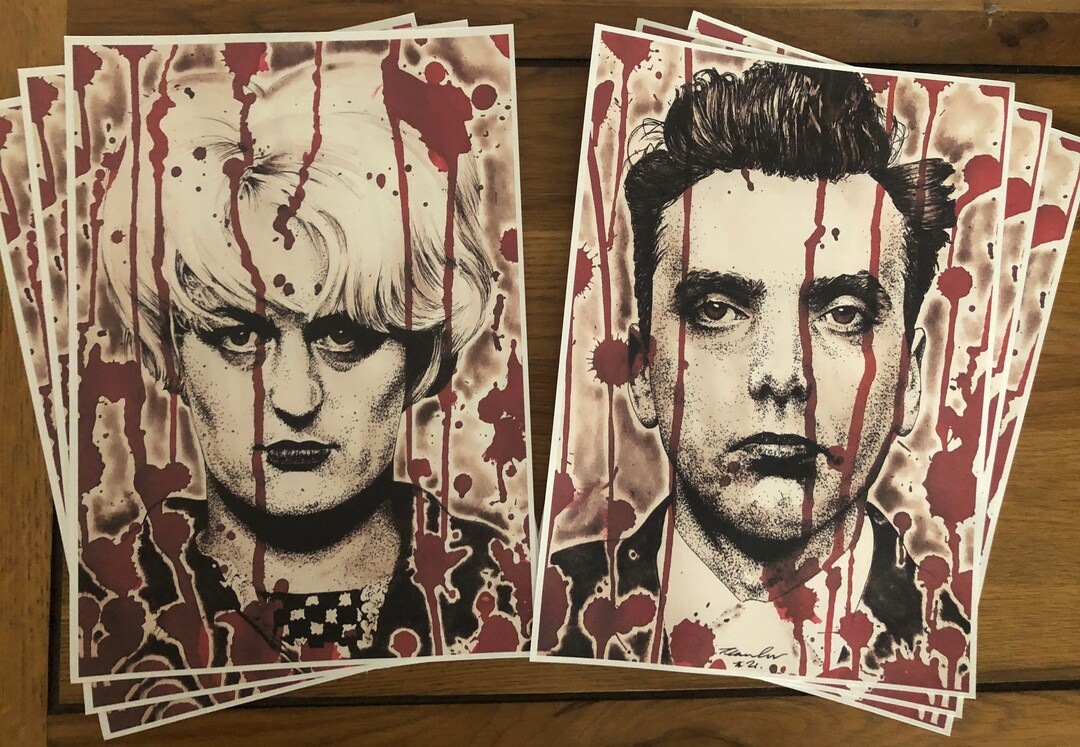 2 X PRINT .. the Moors Murderers .. Signed ART Print A4. Myra Hindley ...