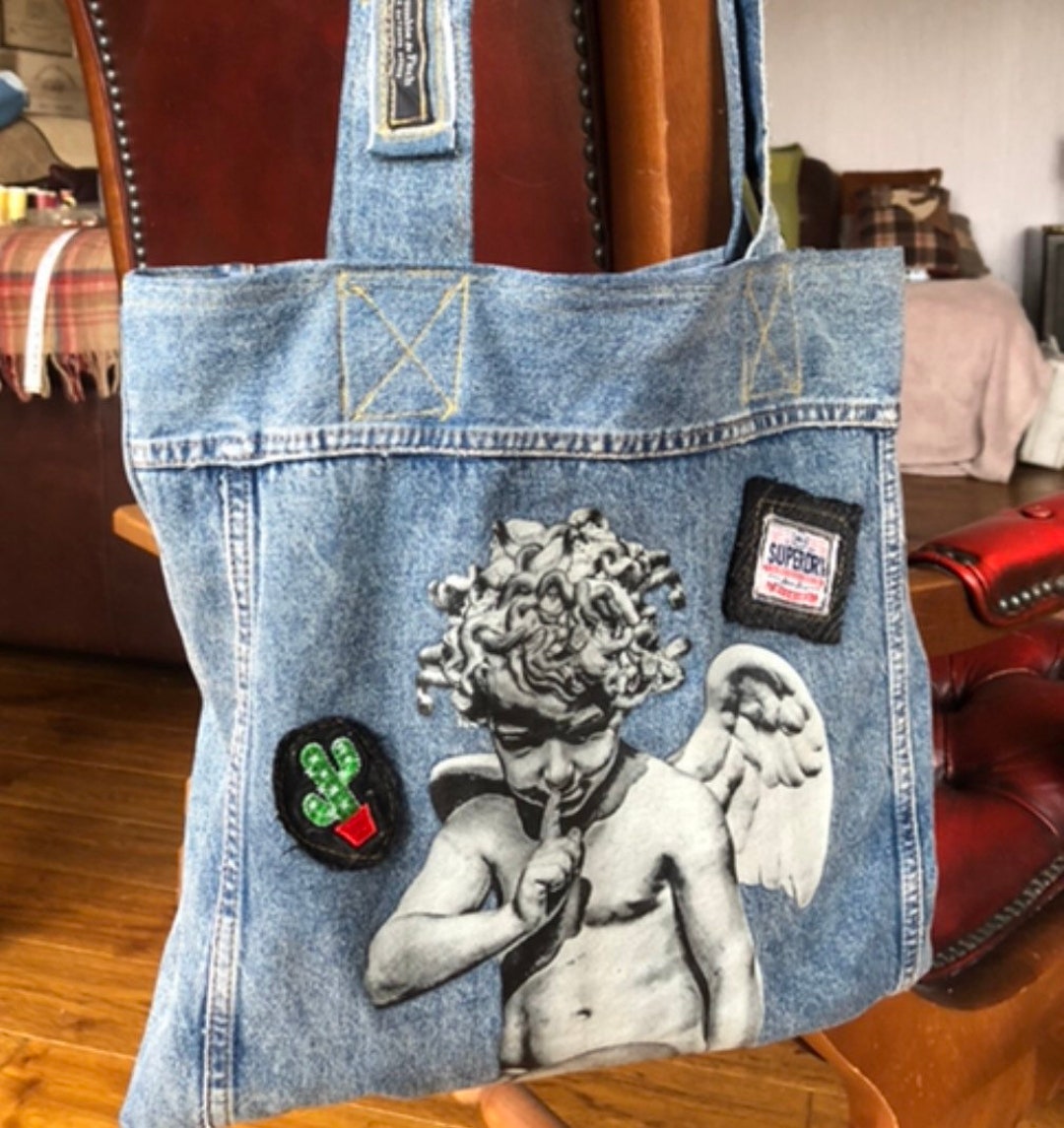 Handmade Denim Patchwork Tote Shoulder Bag . From Up-cycled ...