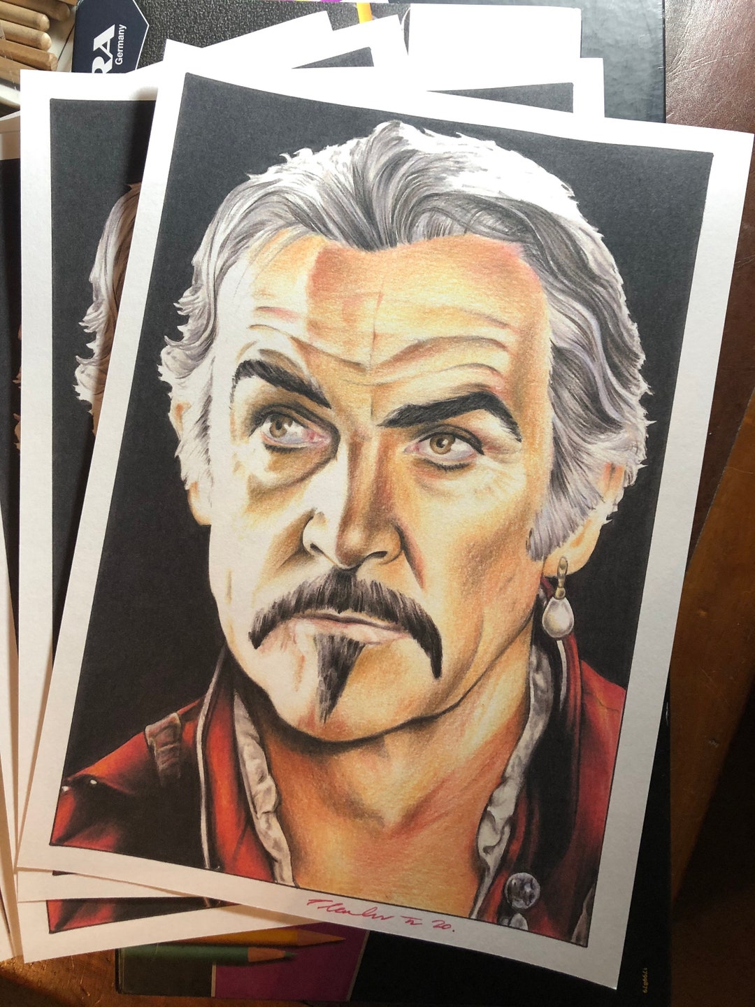 PRINT ... Sean Connery .. Highlander .. Original Signed Fan-art ...
