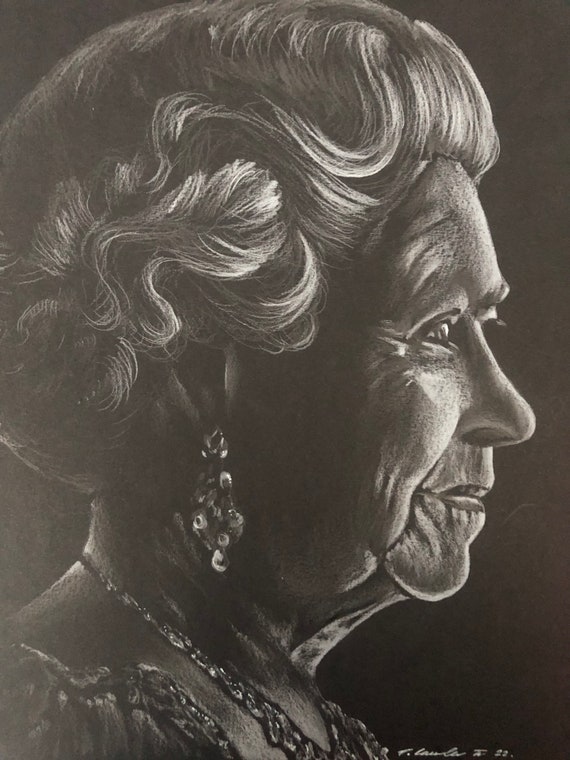 Queen Elizabeth II Original Pencil Drawing .fan-art . the - Etsy