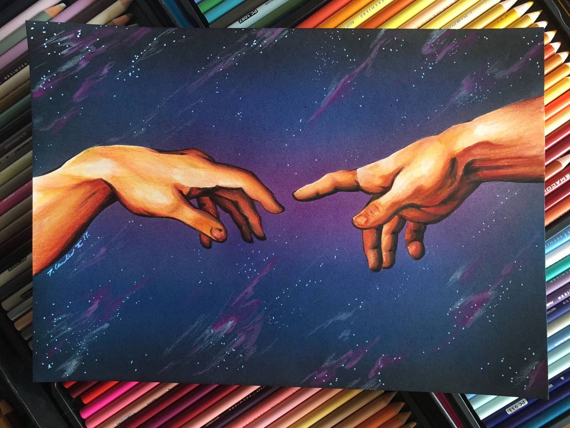 Creation of Adam Drawing .original Fan-art . A4 Sistine Chapel - Etsy ...