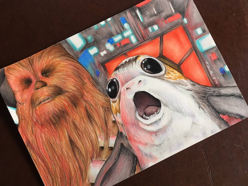 Porg & Chewbacca Original Drawing ,fan-art A4. Star Wars the Last Jedi ...
