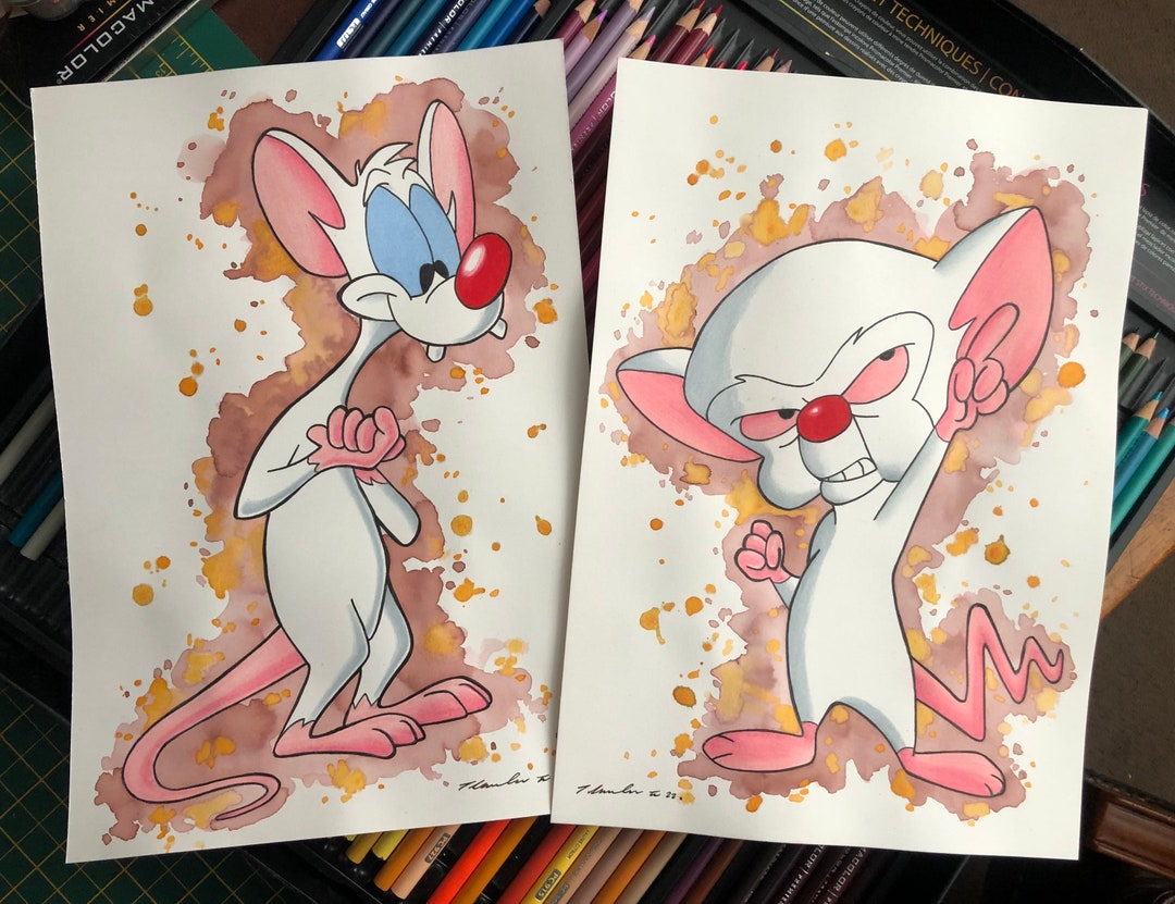 Pinky y el cerebro lápiz dibujo / pintura x 2 . Fan-ART a4 . - Etsy España