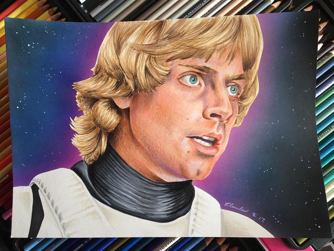 Luke Skywalker original pencil drawing fan-art A4. Star Wars | Etsy