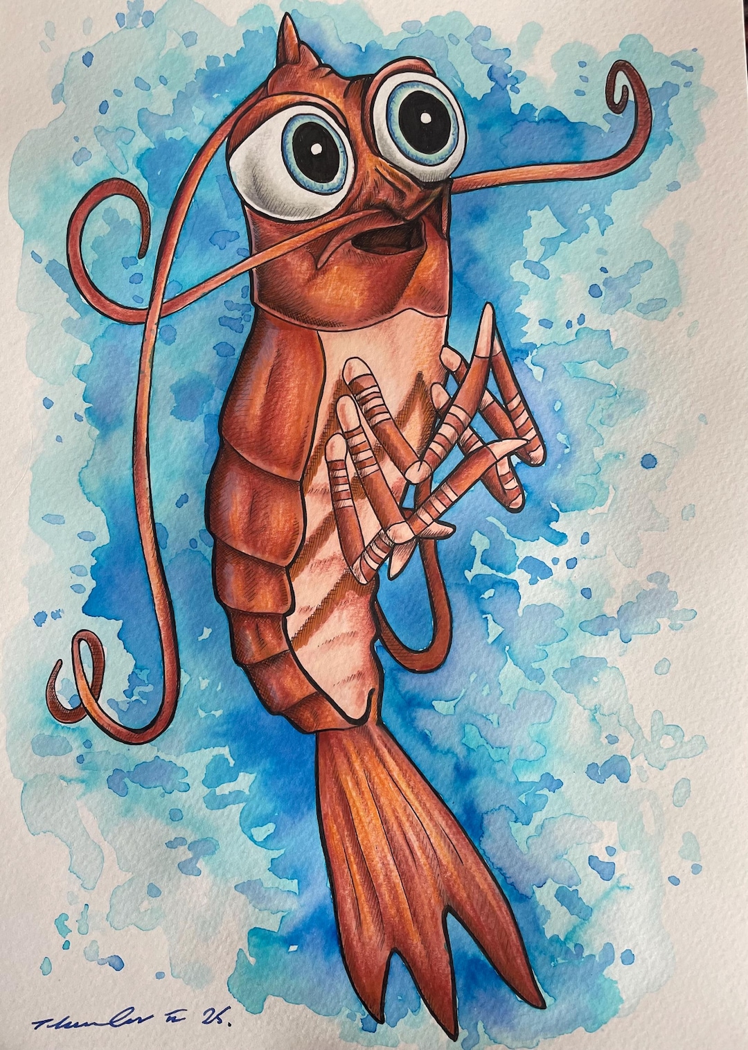 Shark Tale Shrimp Original Fan-art Drawing . Uk A4 Size . . Signed ...
