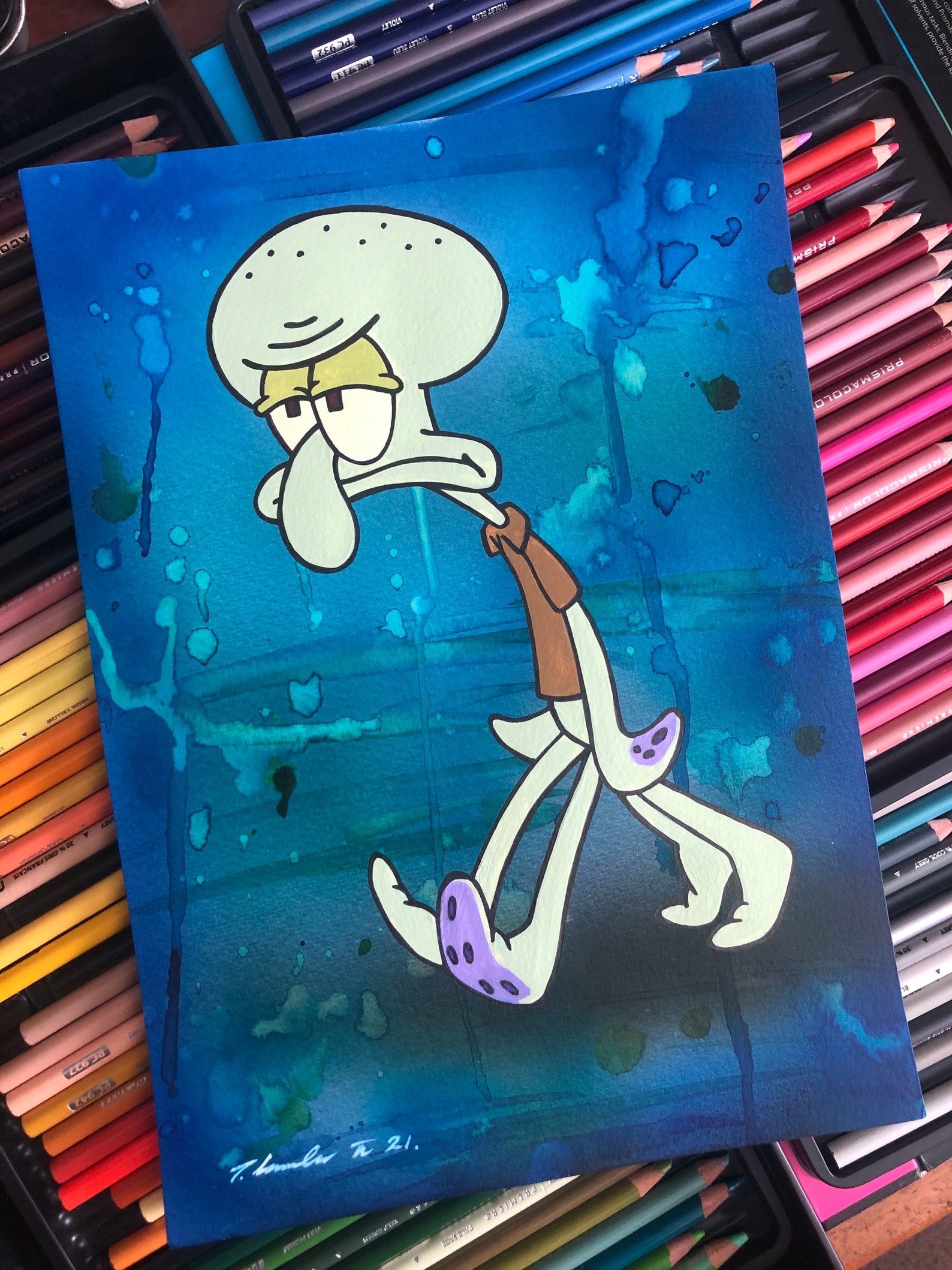 Squidward Painting / drawing. Original Fan-ART a4 Spongebob | Etsy