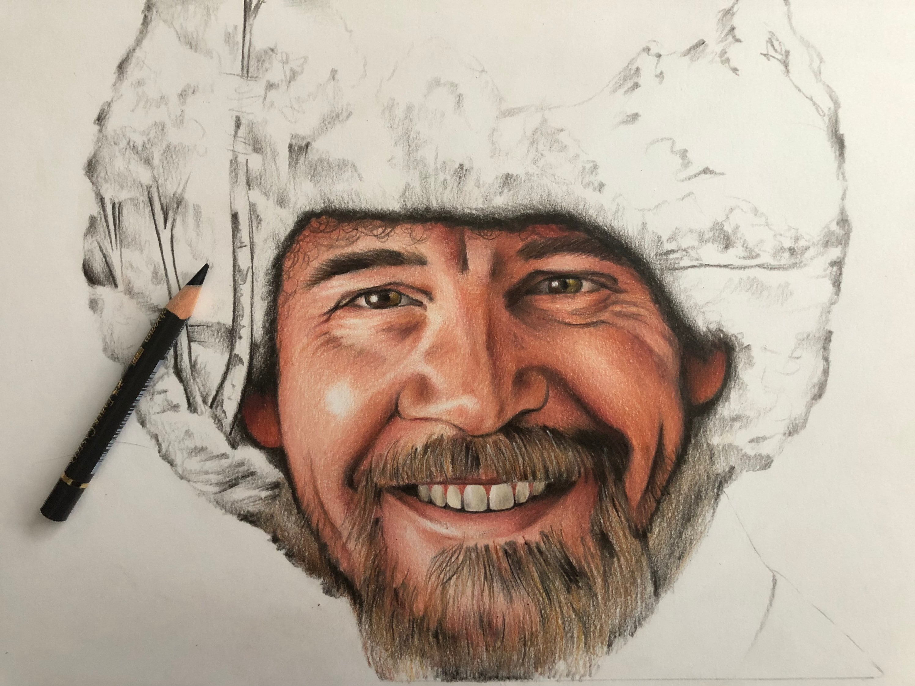 Bob Ross Pencil Drawing A4 Original Fan Art Etsy Finland