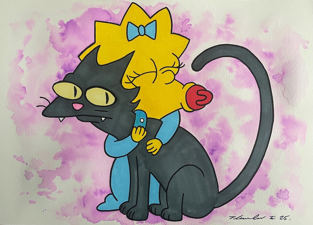 Maggie Simpson & Snowball Fan-art Original Drawing / Painting . Uk A4 ...