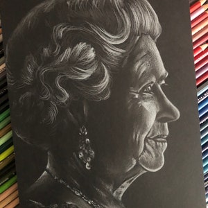 Queen Elizabeth II Original Pencil Drawing .fan-art . the Queen - Etsy