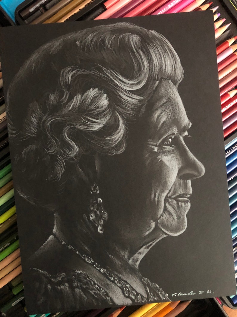 Queen Elizabeth II Original Pencil Drawing .fan-art . the - Etsy