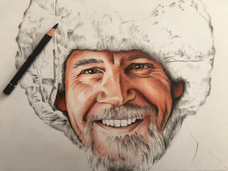 Bob Ross Pencil Drawing A4 Original Fan Art Etsy Finland