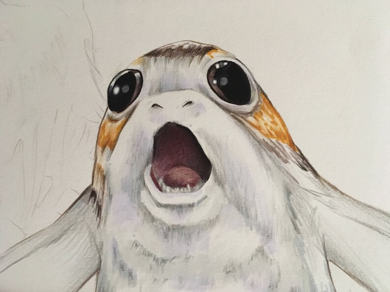 Porg & Chewbacca Original Drawing ,fan-art A4. Star Wars the Last Jedi ...