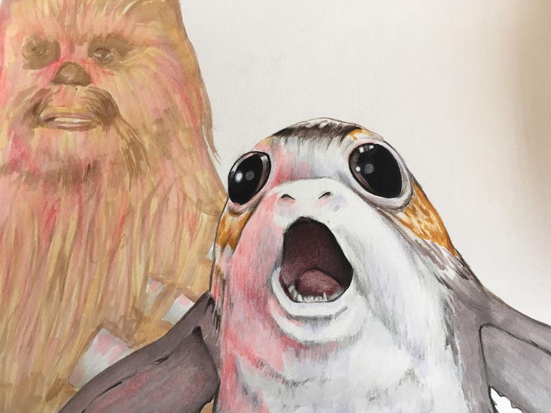 Porg & Chewbacca Original Drawing ,fan-art A4. Star Wars the Last Jedi ...