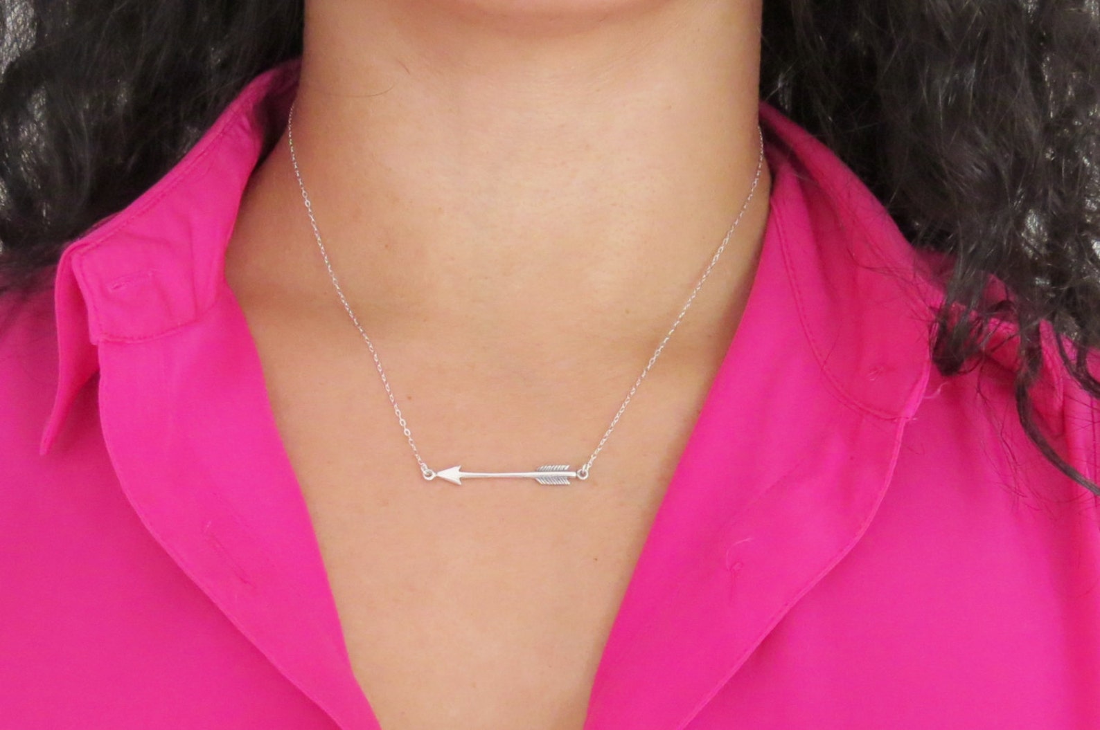 Sterling Silver Arrow Necklace, Silver Floating Arrow on Thin Silver ...