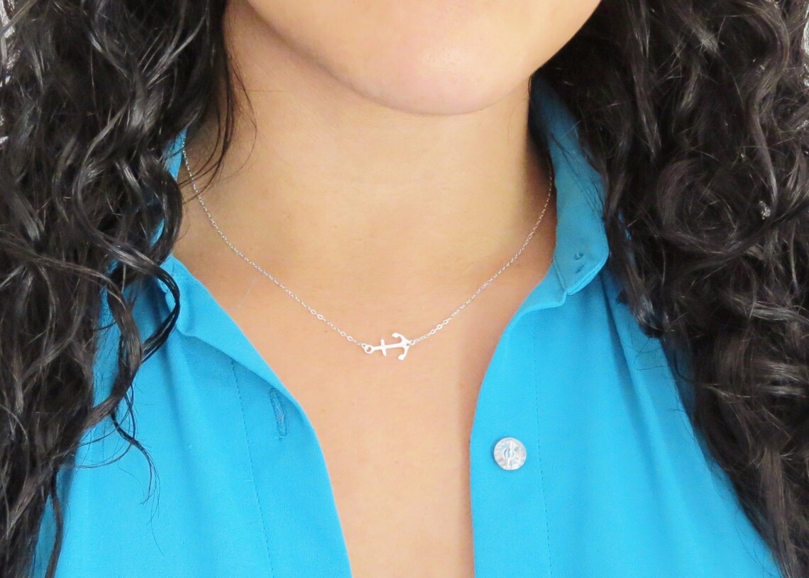 Sterling Silver Side Anchor Necklace, Nautical Jewelry, Custom Length ...