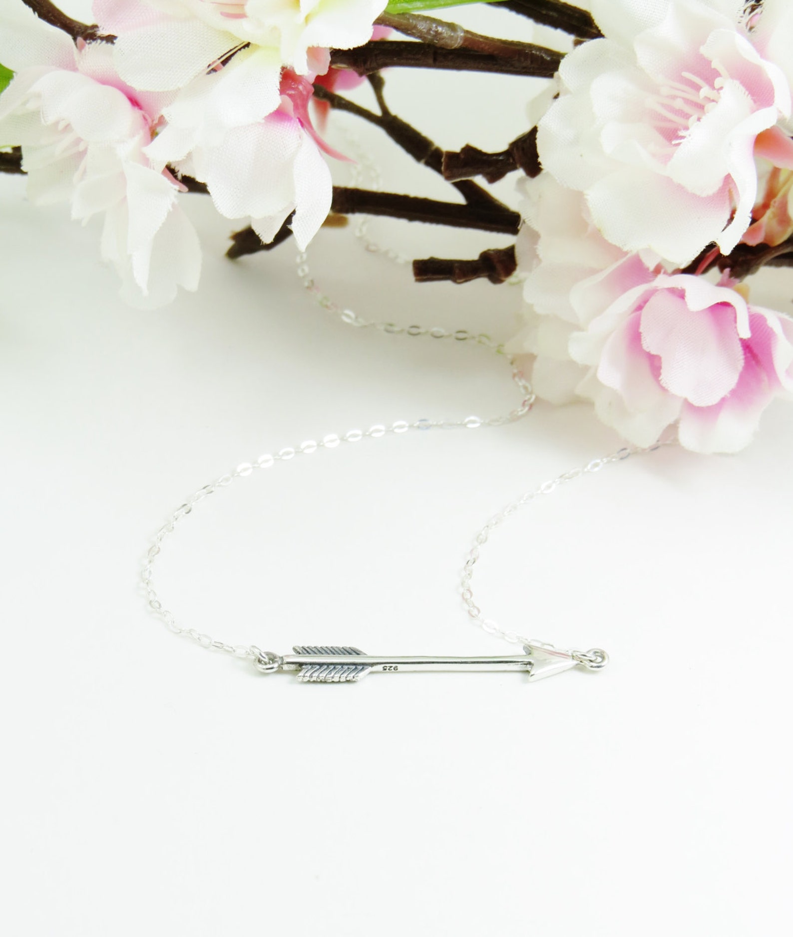 Sterling Silver Sideways Arrow Necklace, Minimalist Design - Etsy
