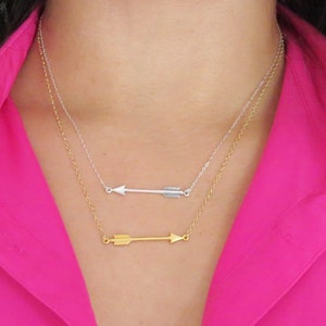 Sterling Silver Arrow Necklace, Silver Floating Arrow on Thin Silver ...