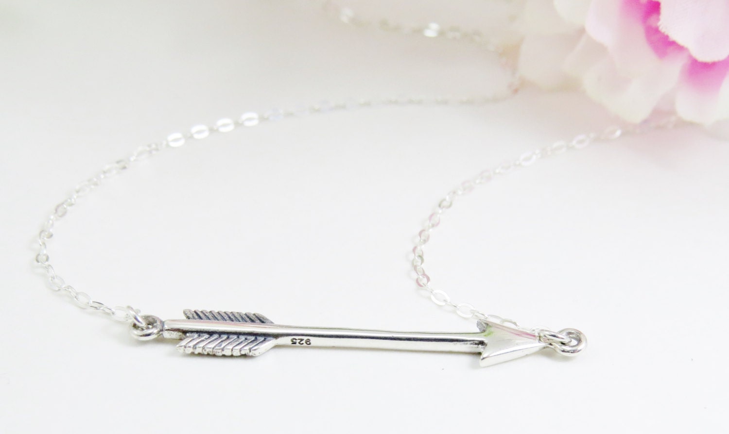 Sterling Silver Arrow Necklace, Silver Floating Arrow on Thin Silver ...