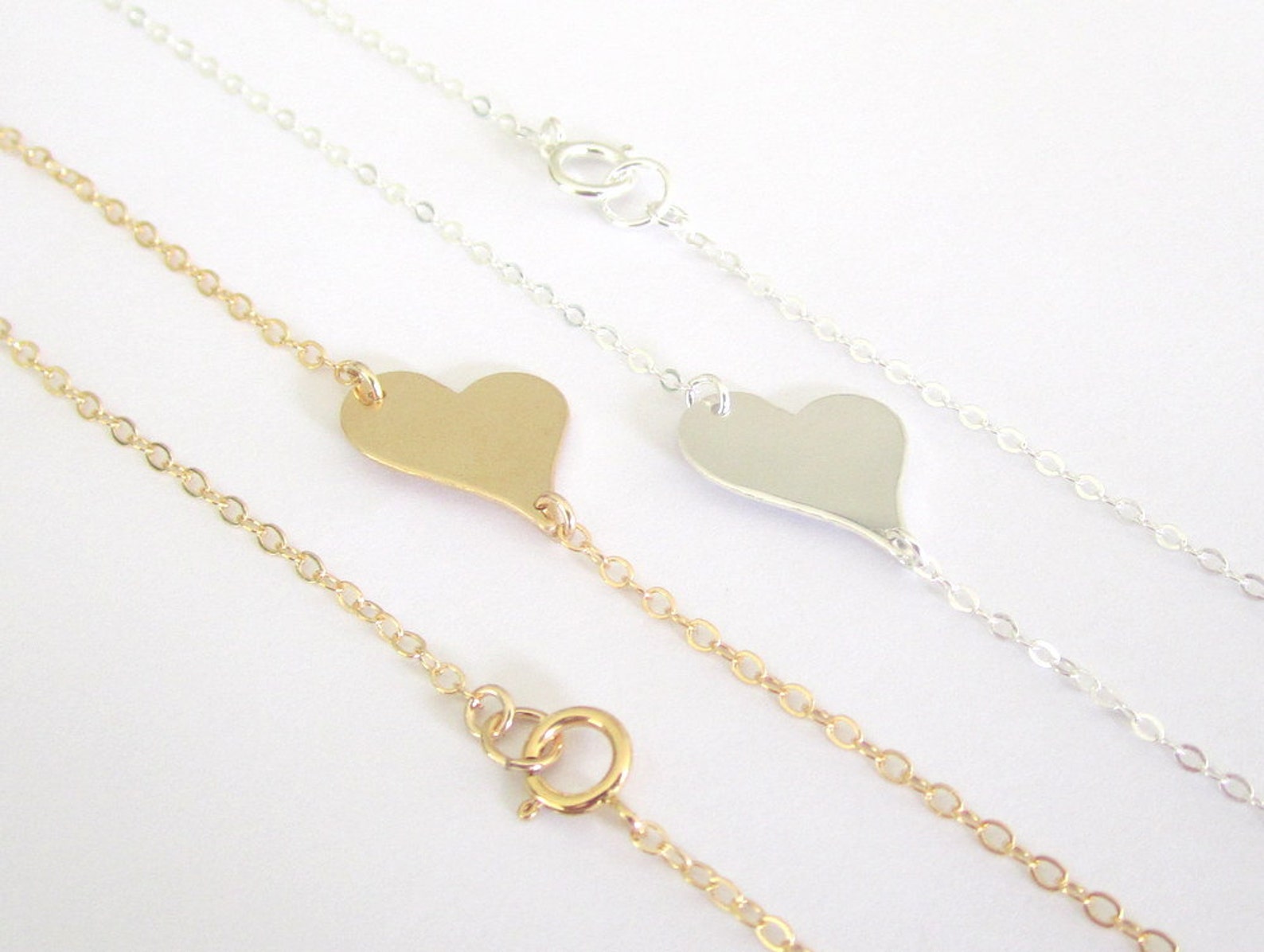 Gold Side Heart Necklace, Offset Heart Necklace, Gold Bridesmaids ...