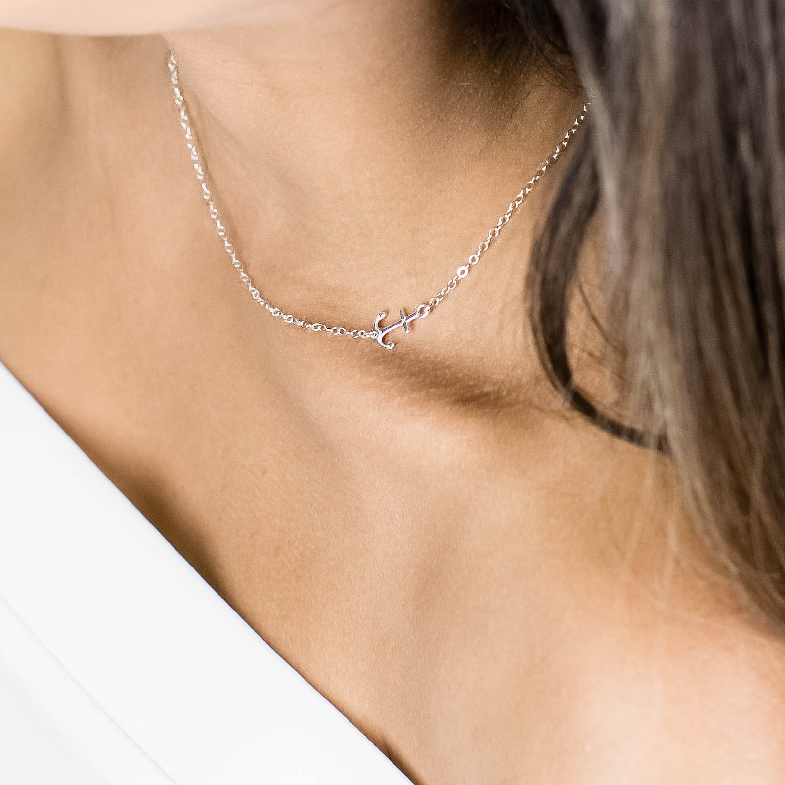 Sterling Silver Side Anchor Necklace, Nautical Jewelry, Custom Length ...