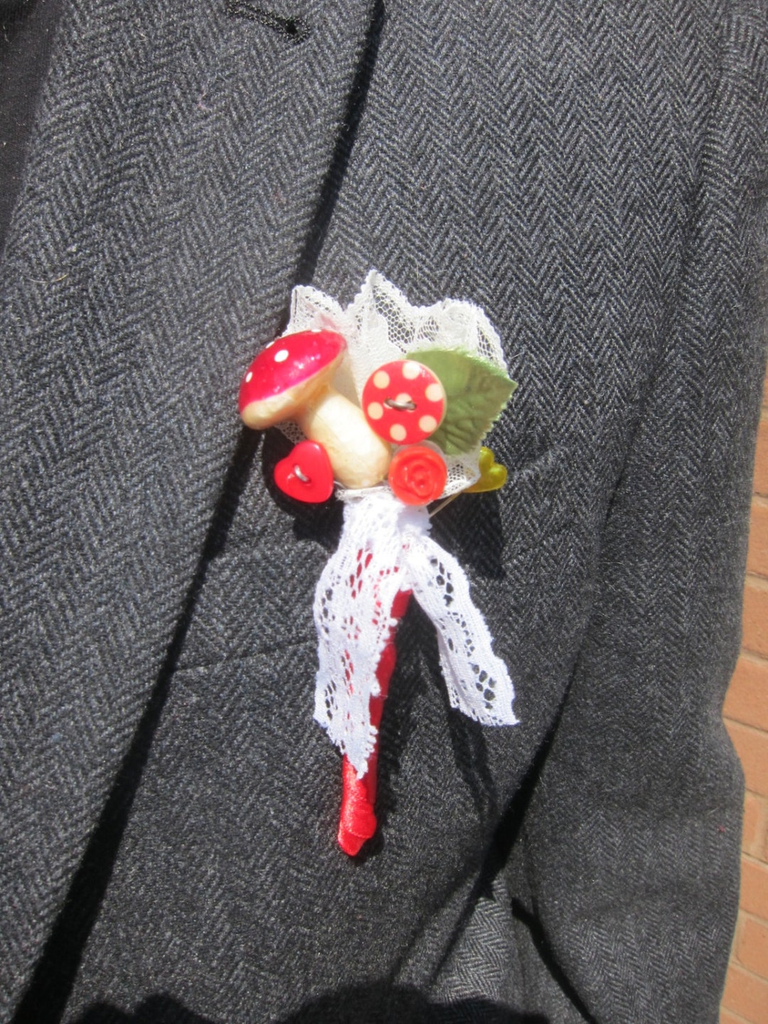 Toadstool Buttonhole, Unique Buttonhole, Red Buttonhole, Wedding ...
