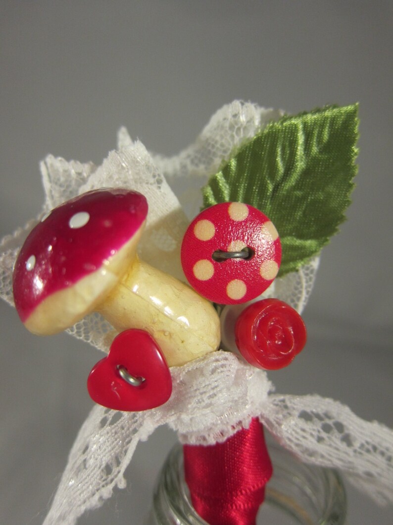 Toadstool Buttonhole, Unique Buttonhole, Red Buttonhole, Wedding ...