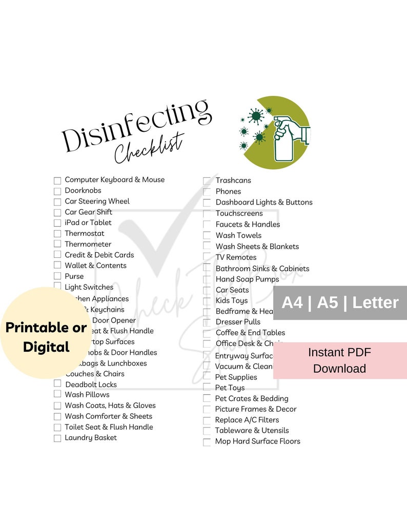 Disinfecting Checklist Minimalist Cleaning Schedule Printable ...
