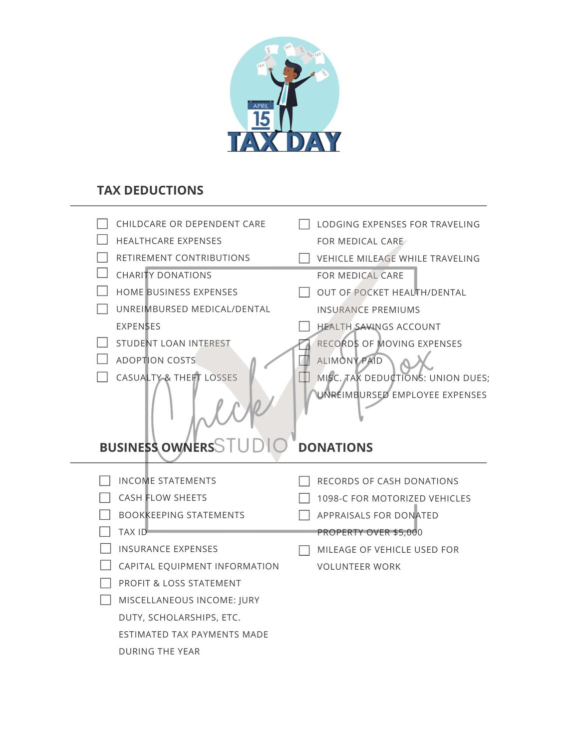 IRS and Tax Season Checklist Printable | Personal and Business Tax ...