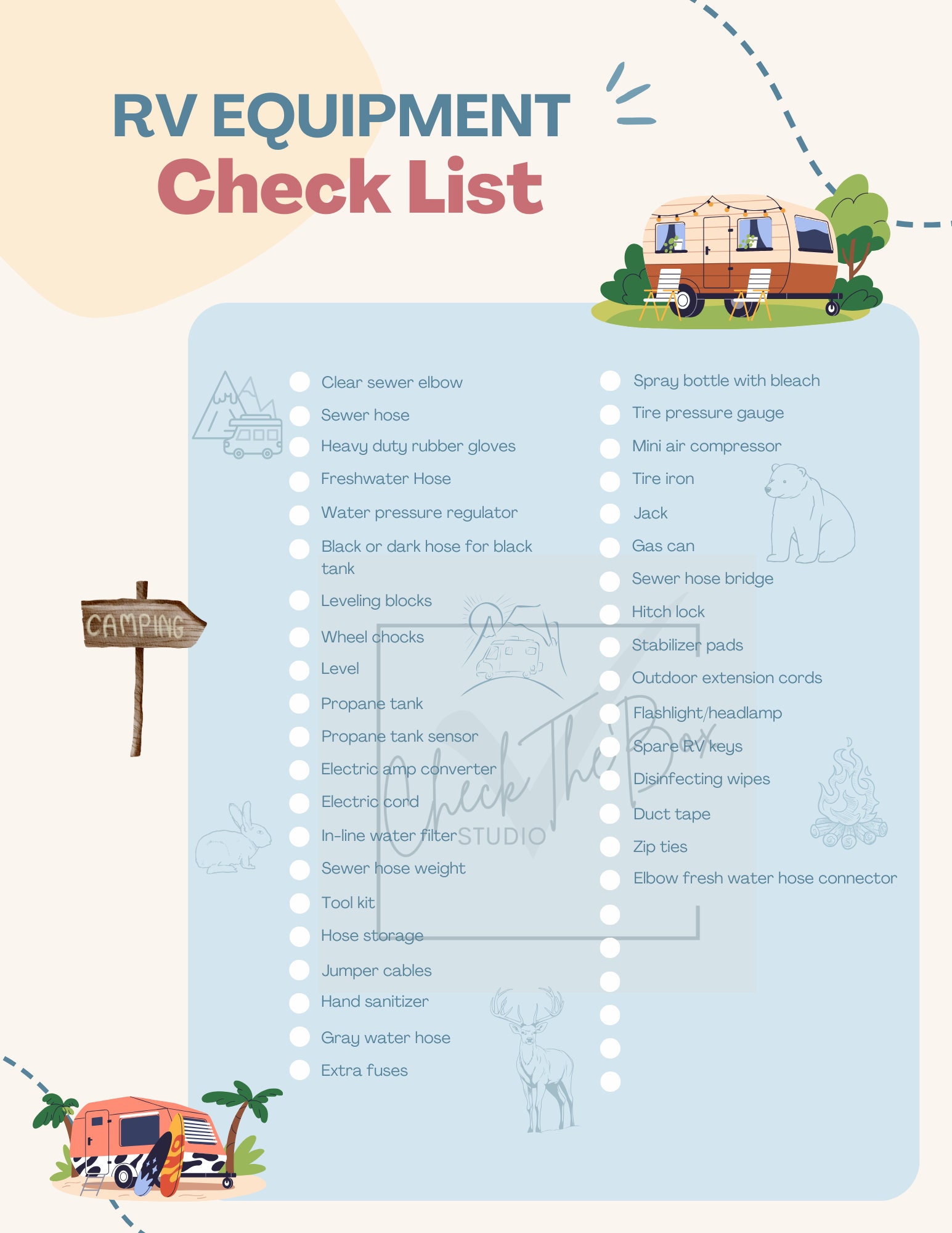RV Equipment Checklist Instant Download Camper Supply List Printable ...