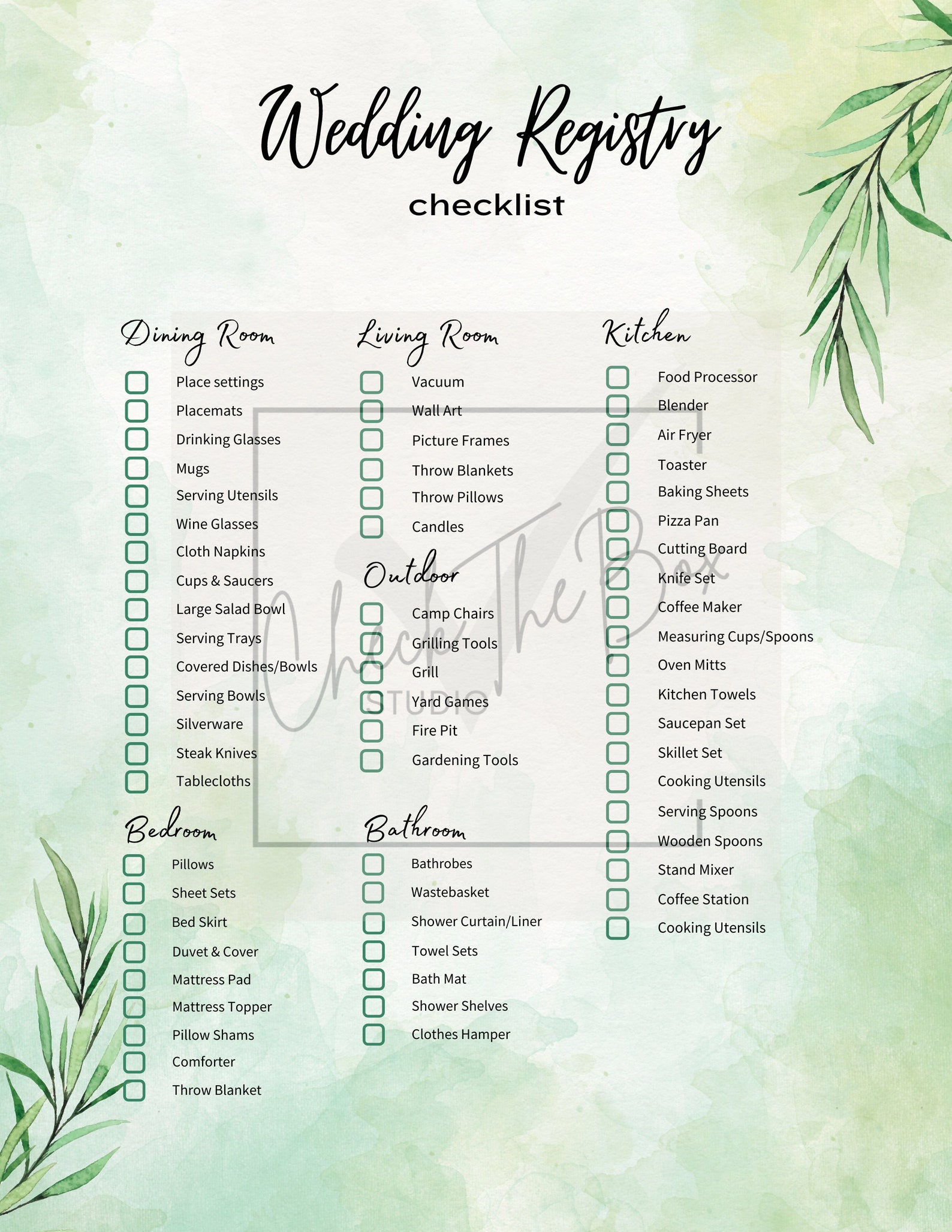 Wedding Registry Checklist Printable | Must Have Gift List for Couples ...