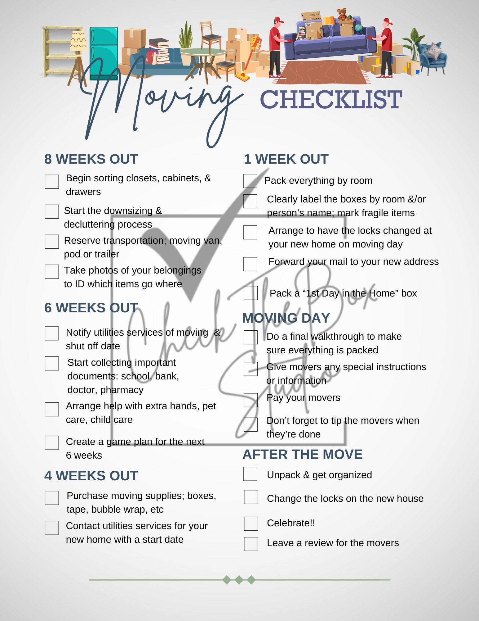 8 Week Countdown Moving Checklist • Home Moving Schedule Download ...