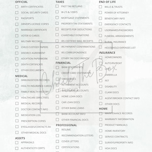 Important Documents Checklist | Printable Filing System Organizer ...