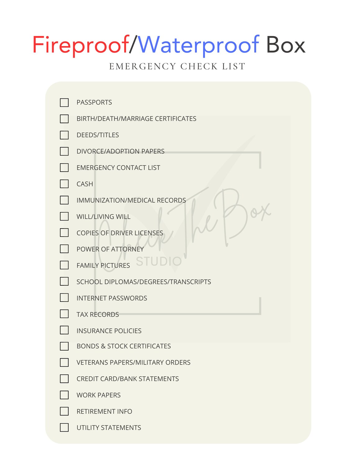 Important Document Checklist | Printable File Organizer | Essential ...