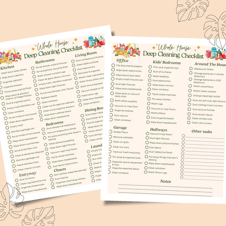 Whole House Deep Cleaning Checklist Printable | Home Organization and ...