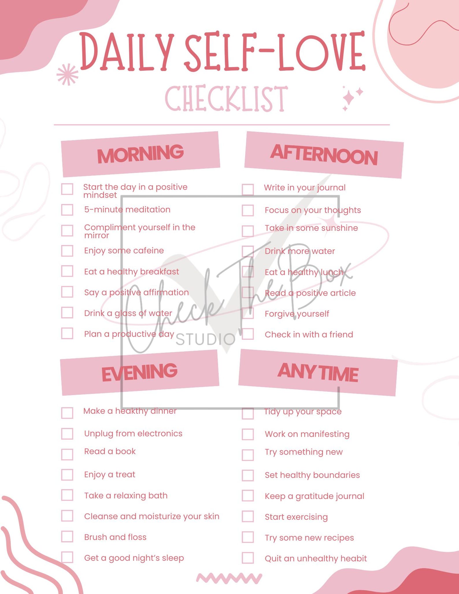 Daily Self Love Checklist Printable | Mental Health and Wellness ...
