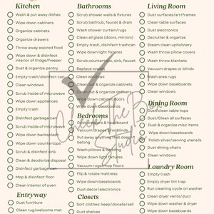 Whole House Deep Cleaning Checklist Printable | Home Organization and Decluttering Guide ...