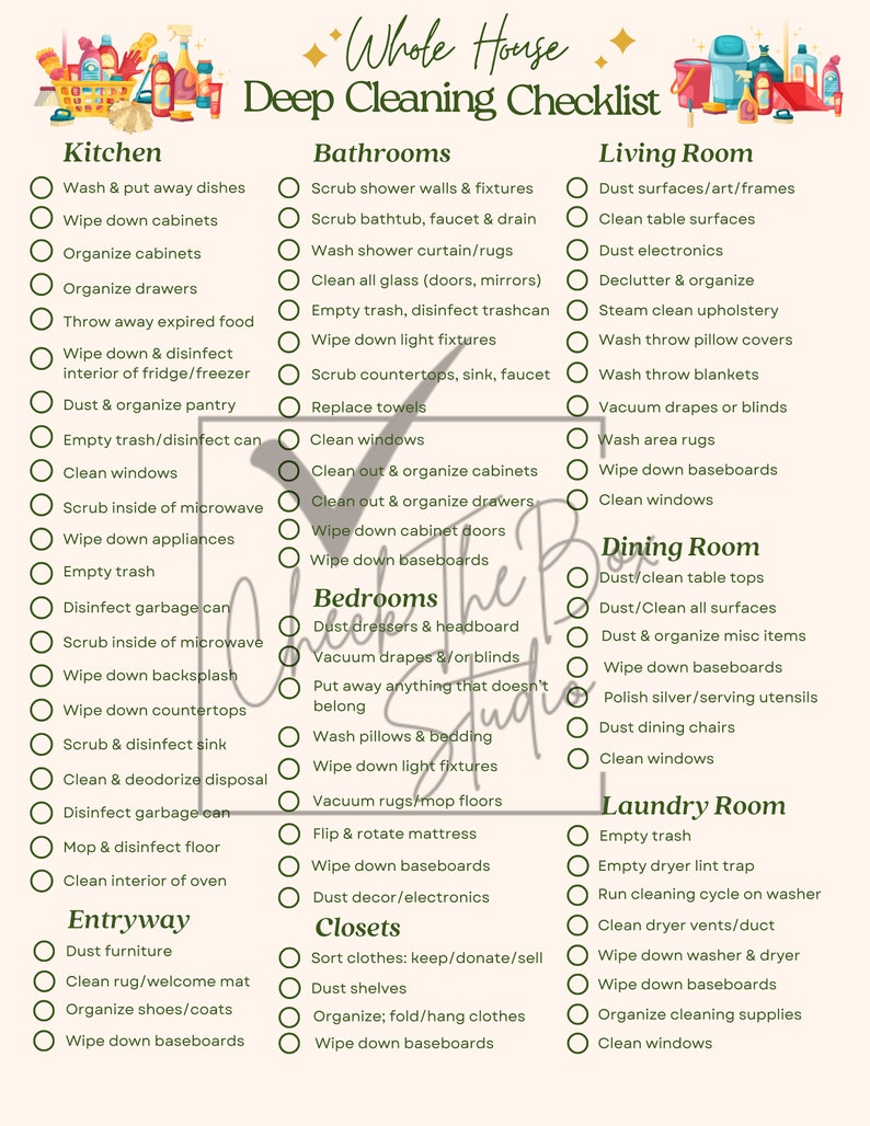 Whole House Deep Cleaning Checklist Printable | Home Organization and ...