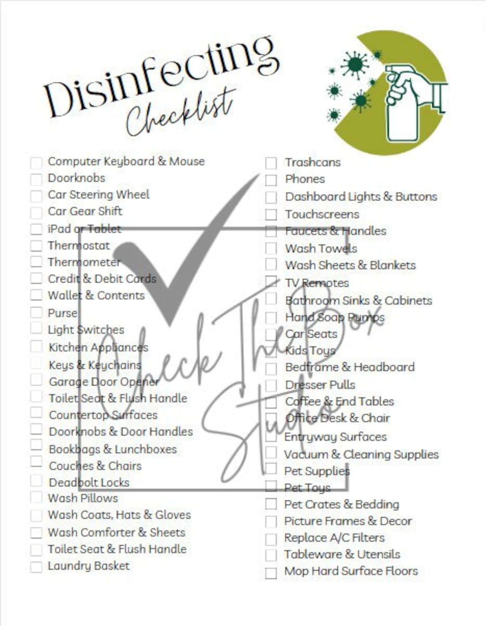 Disinfecting Checklist Minimalist Cleaning Schedule Printable ...
