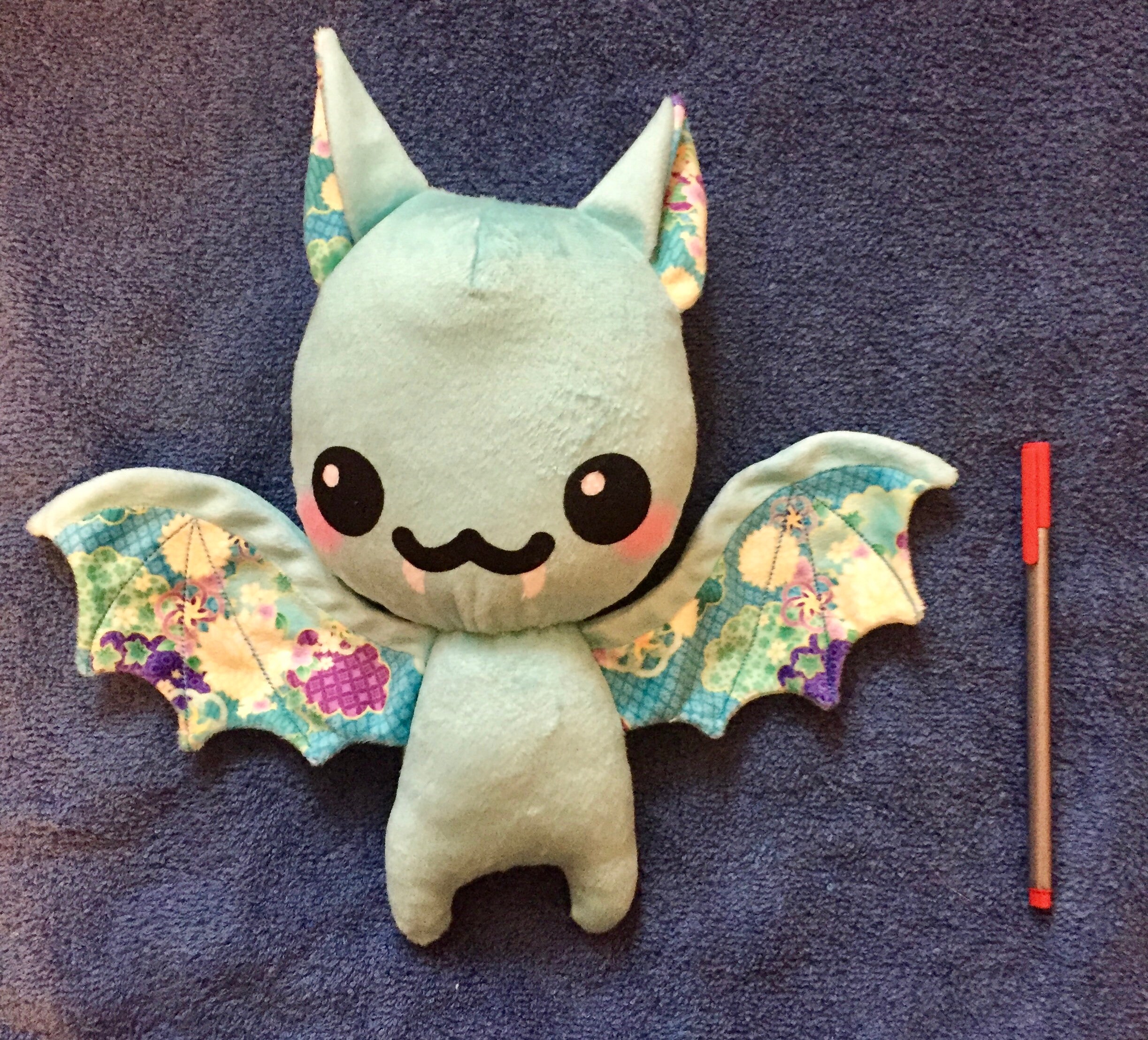 Stuffed Animal grey Bat blue bat,wing span toy Chibi bat toy celtic ...