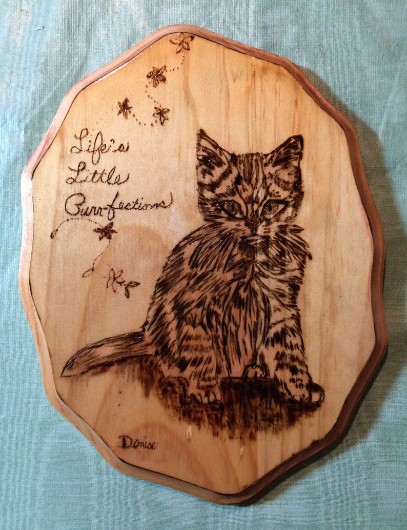 Cats meow cat pyrography woodburing | Etsy