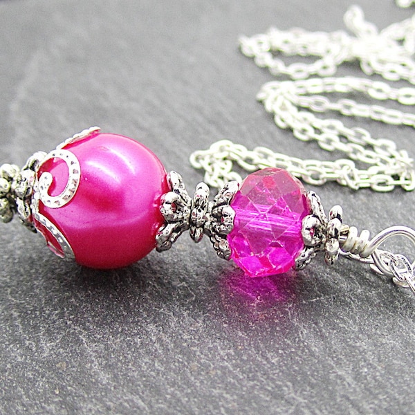 Bright Pink Necklace - Etsy