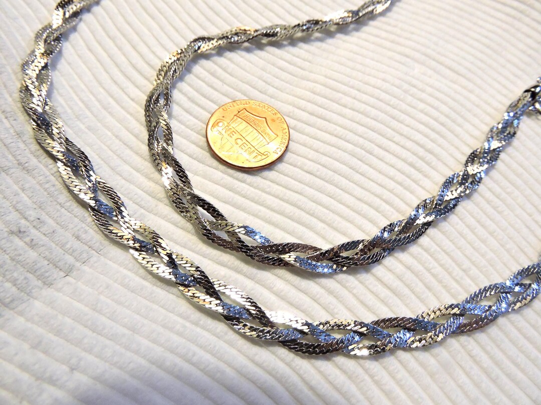 CVB (2190) TRIFARI TM Silver Plated Triple Strand "braided" Flat Chain ...