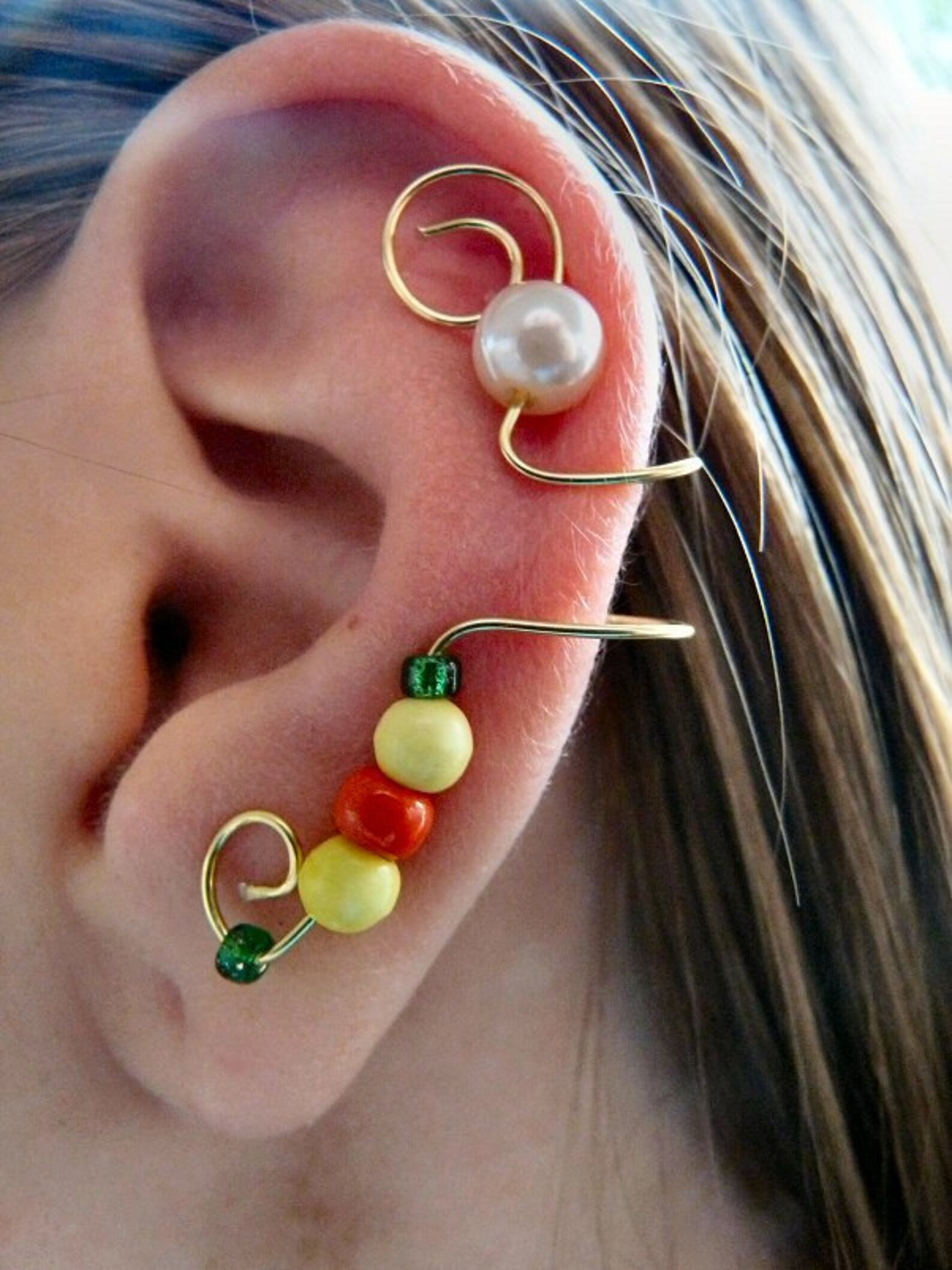 Ear Cuff (gold, Pearl, Orange, Yellow, & Green) - Etsy
