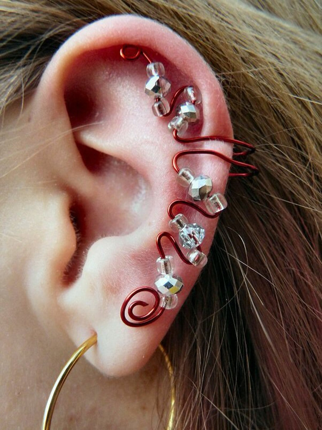 Elegant Ear Cuff (red, Clear, & Silver) - Etsy