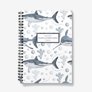 A5 Spiral Notebook, Great White Shark Journal, Lined or Graph Pages ...