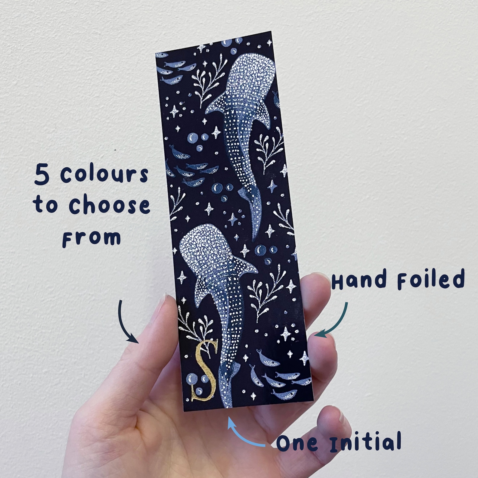 Personalised Whale Shark Bookmark, Foiled Initial, Marine Life ...