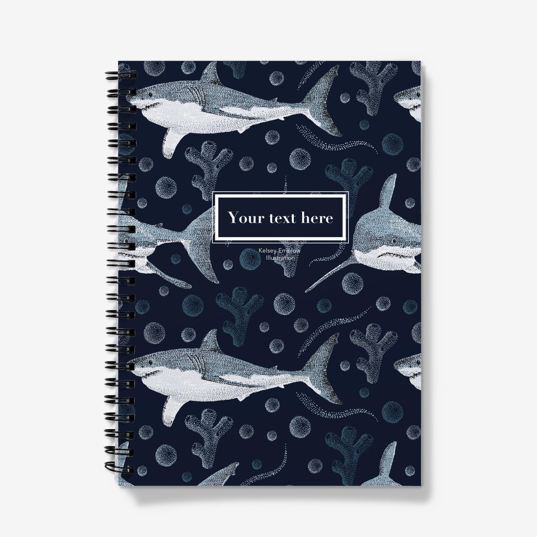 A5 Spiral Notebook, Great White Shark Journal, Lined Pages. Shark ...