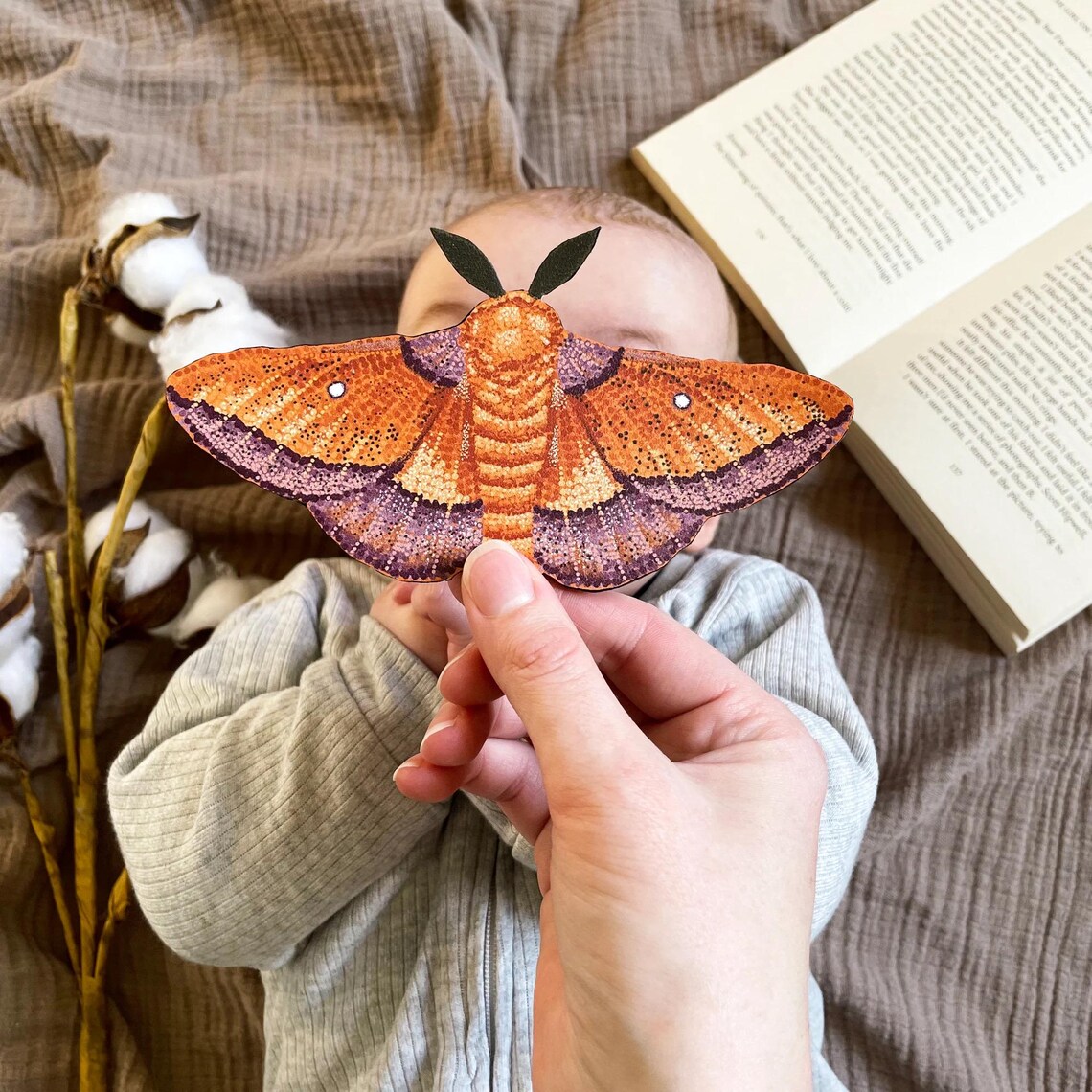 Spiny Oakworm Moth Leather Bookmark, Moth Wing, Insect Stationery ...