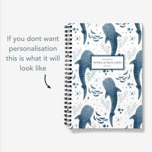 Personalised A5 Notebook, Whale Shark Journal, Lined Pages, Sea Life ...